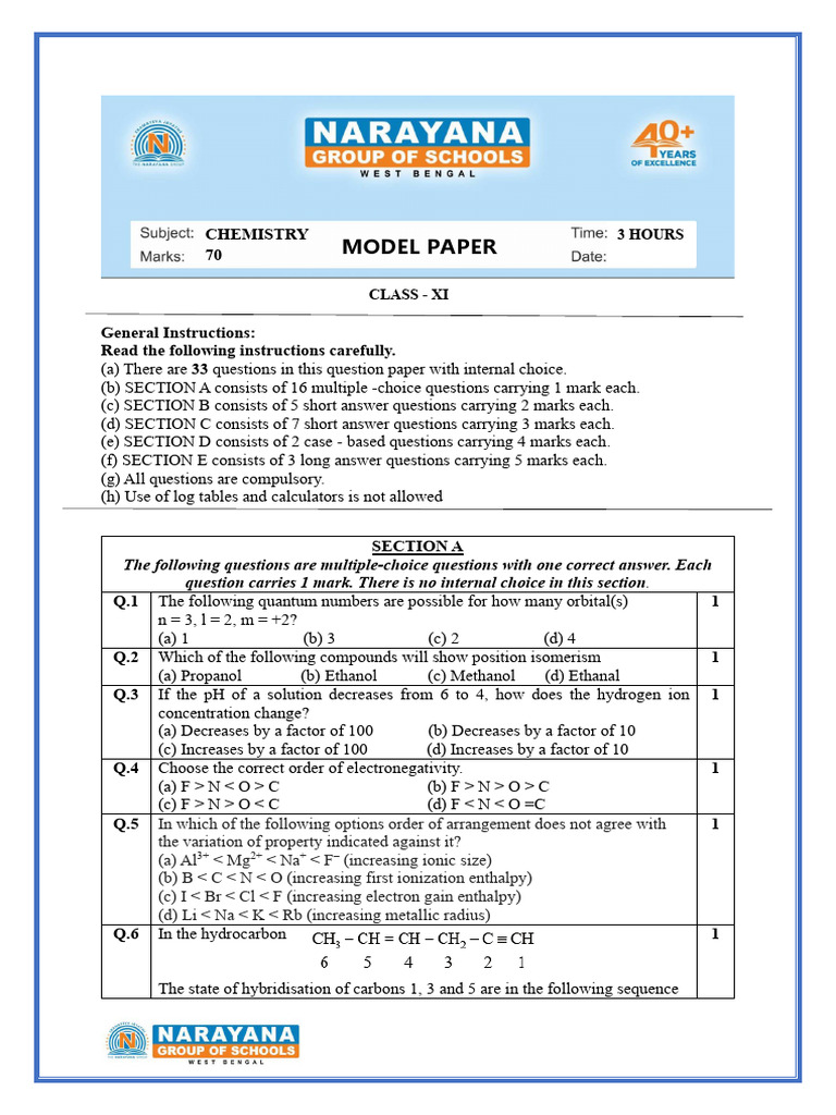 Practise Paper - Chemistry - Class XI 2023-24 | PDF | Ph | Chemistry