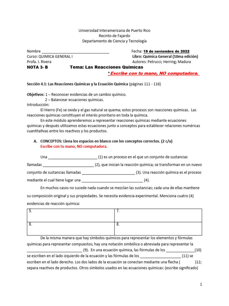 Nota 3-B Modulo Las Reacciones Quimicas | PDF | Estequiometría ...