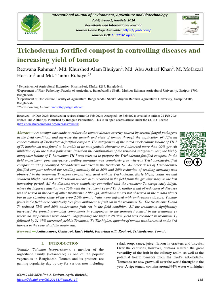 Trichoderma-Fortified Compost in Controlling Diseases and Increasing Yield of Tomato | Download ...