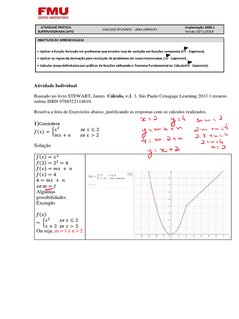 APS - Cálculo Aplicado - Uma Variável - Gabarito | PDF | Derivado | Velocidade
