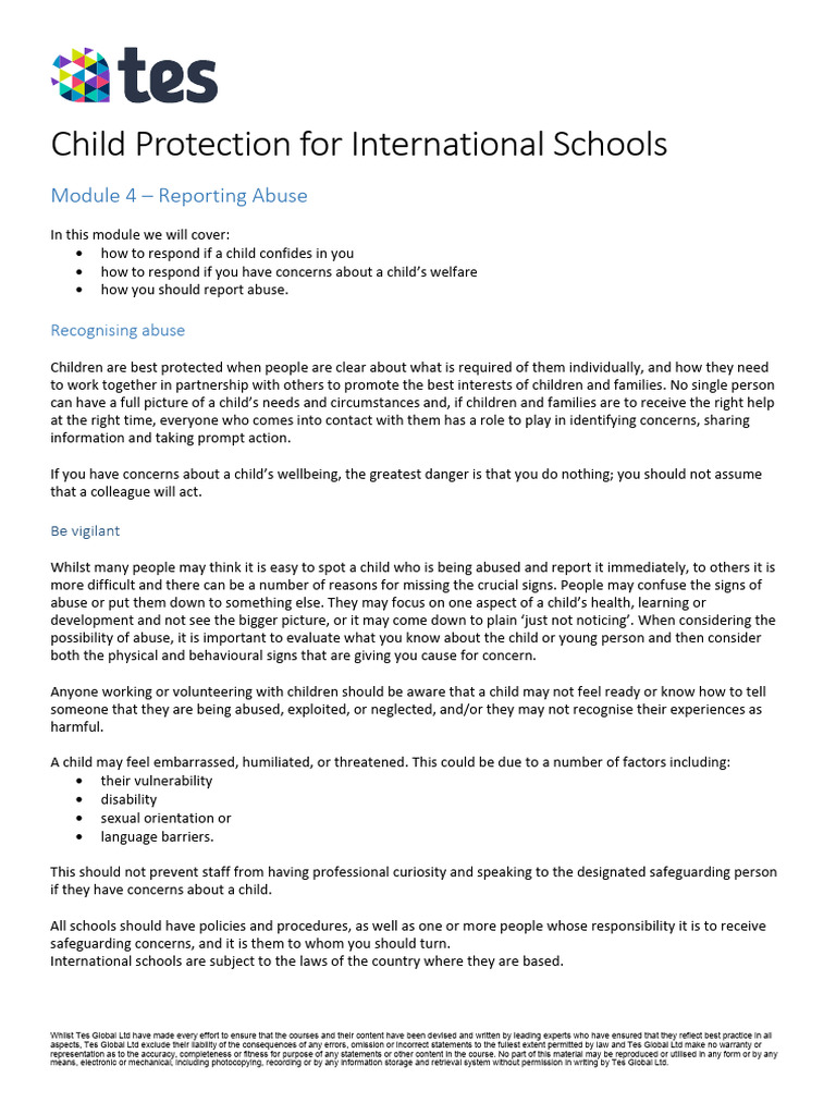 Module 4 - Reporting Abuse | PDF | Child Protection | Teachers