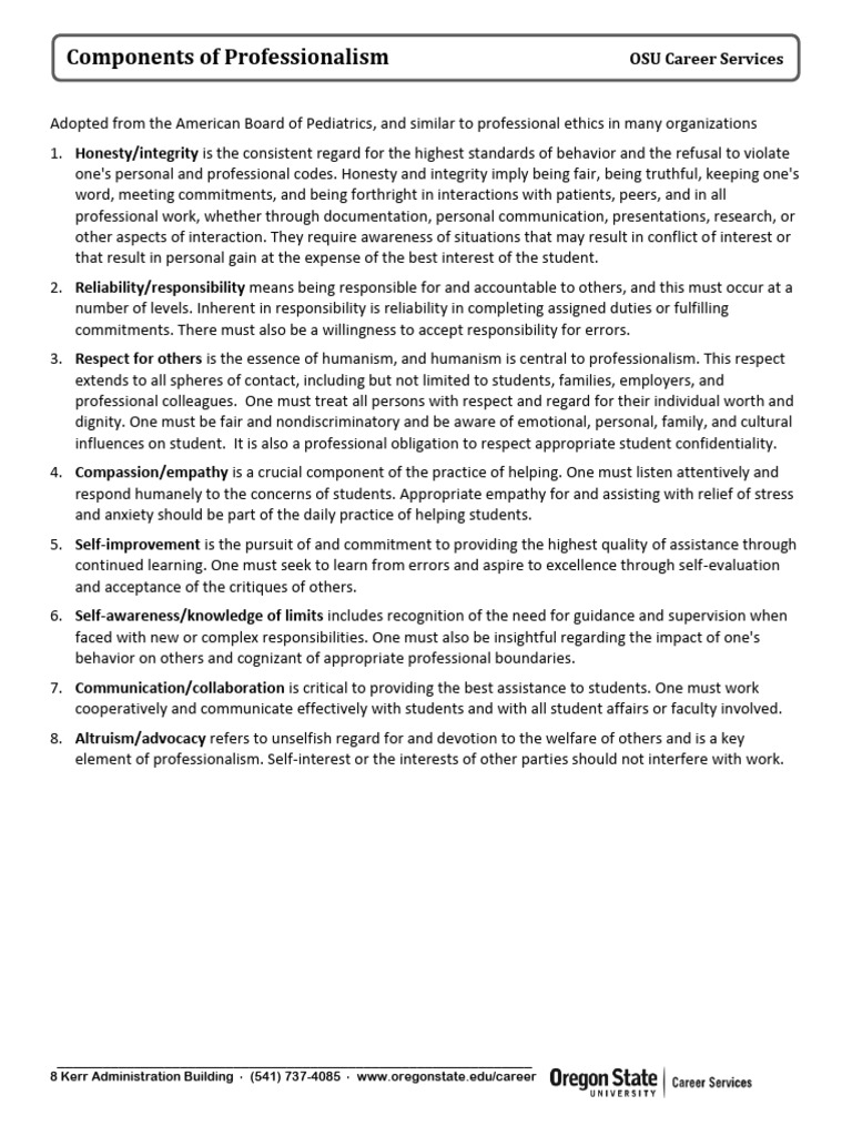 Professionalism | PDF | Integrity | Empathy