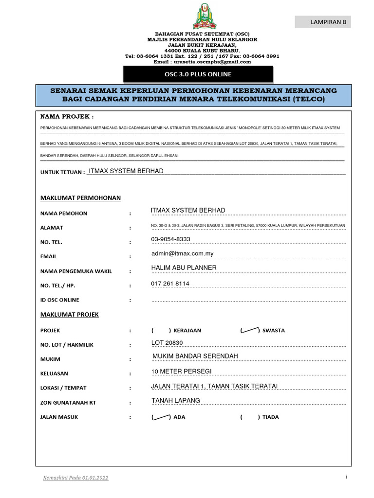 S Rasmi BRG A Ssemak Permohonan KM Telco | PDF