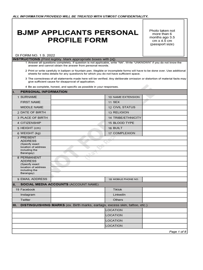 BJMP Applicants Personal Profile Form | PDF | Computer File | Information