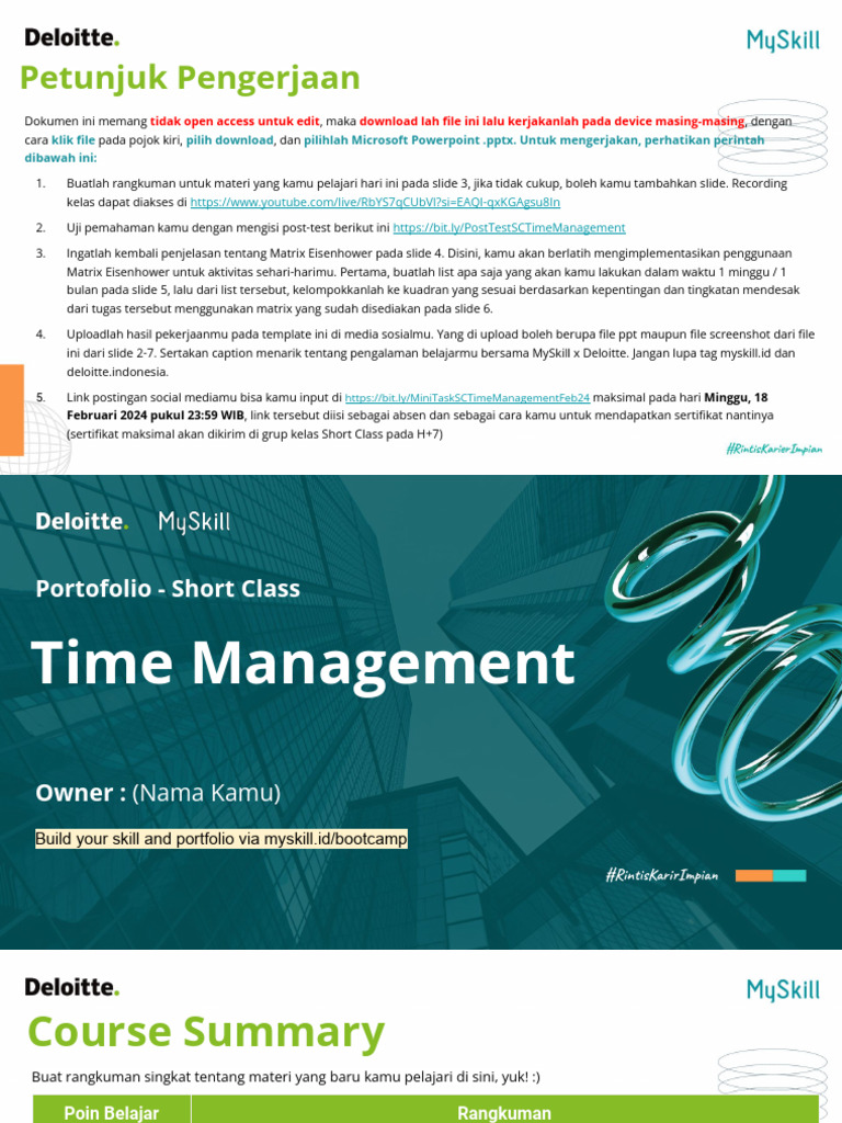 MySkill X Deloitte - Time Management Mini Task | PDF