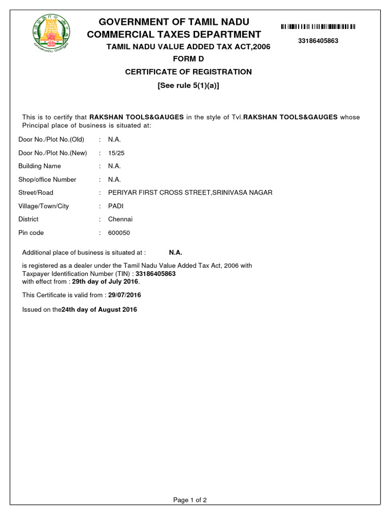 Vat Certificate | PDF | Payments | Government