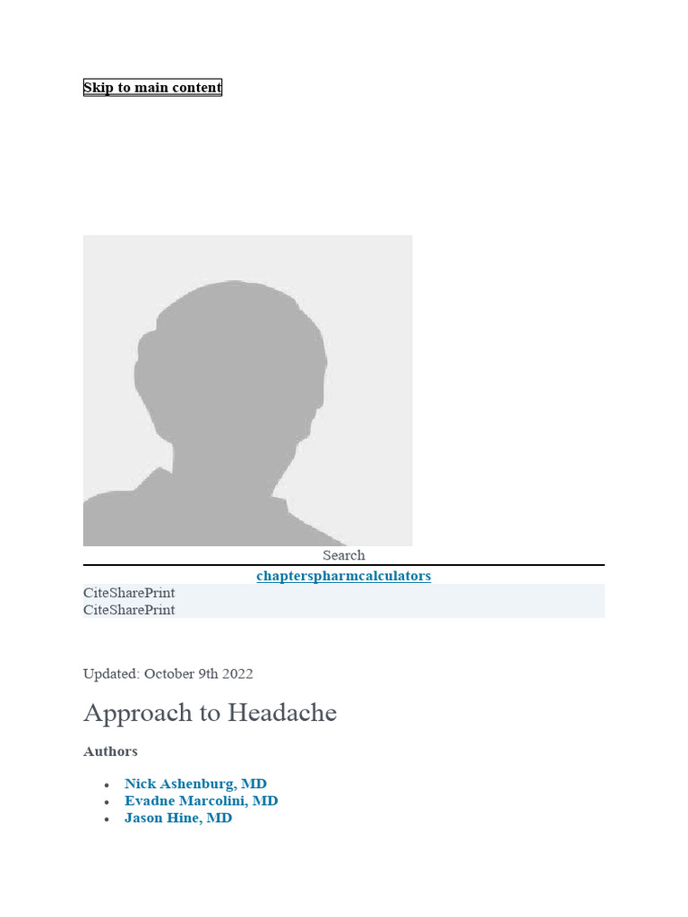Approach To Headache | Download Free PDF | Headache | Stroke
