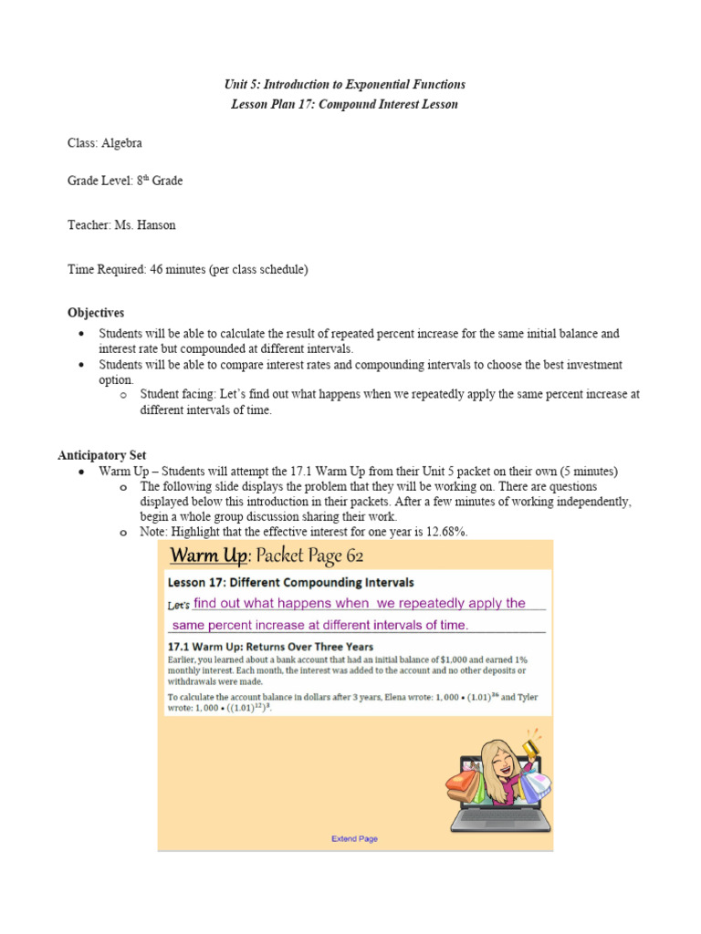 Compound Interest Lesson Plan | PDF | Interest | Compound Interest