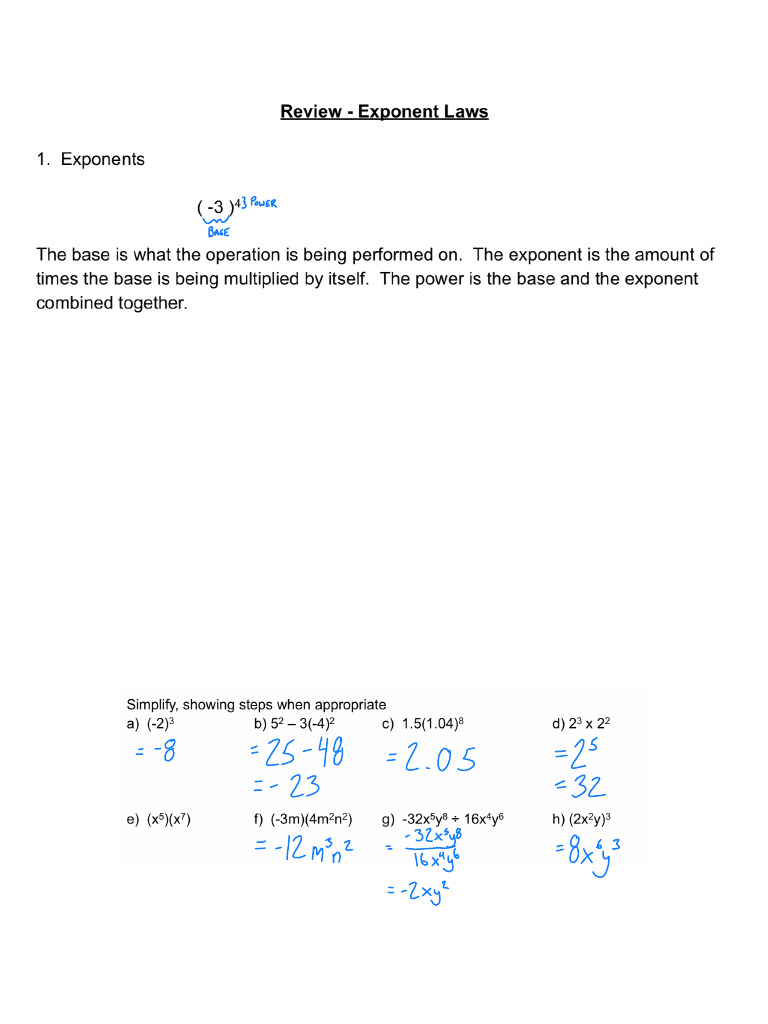Day 2 - Exponent Law Review | PDF
