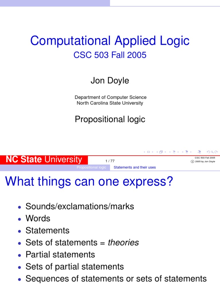 Computational Applied Logic: CSC 503 Fall 2005 | PDF | Axiom | Logical Truth