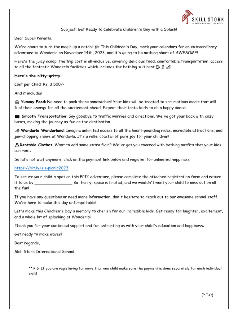 Toddle-Wonderla Trip Circular 2 | PDF | Wellness | Social Science