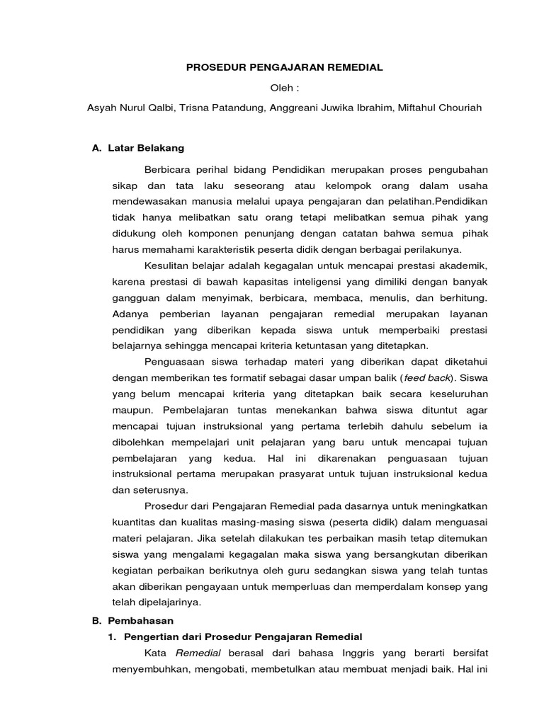 Prosedur Pengajaran Remedial 11.... | PDF