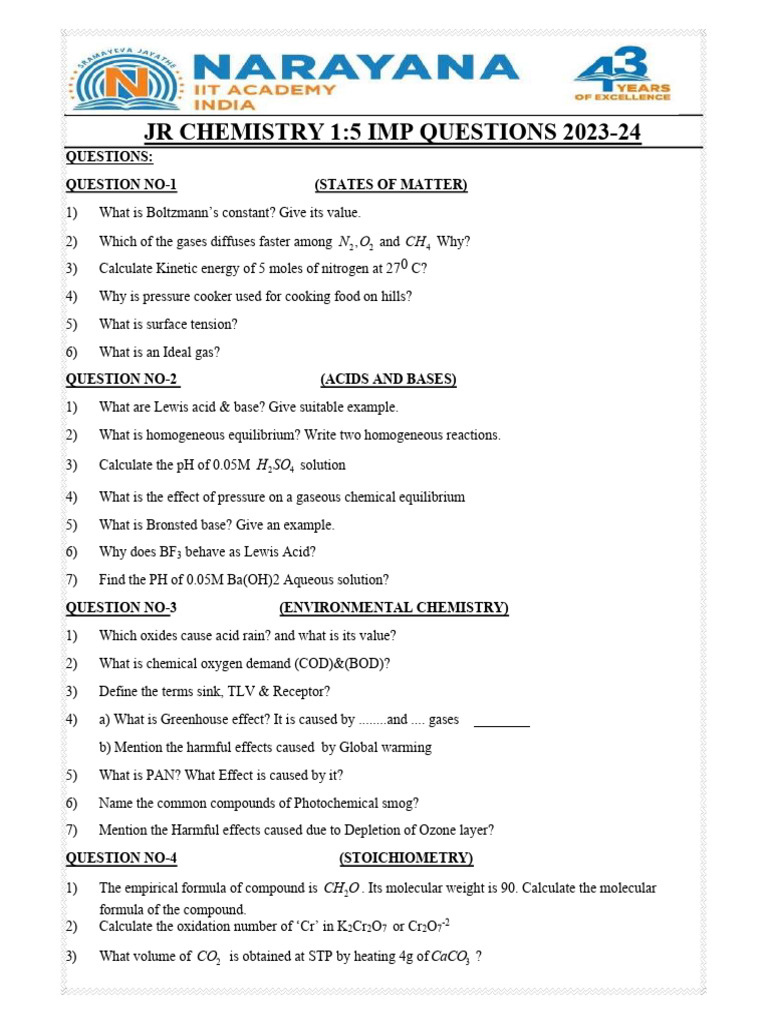TS - JR - Chemistry - Imp - Questions 2023-24 | Download Free PDF | Molecules | Chemical Reactions