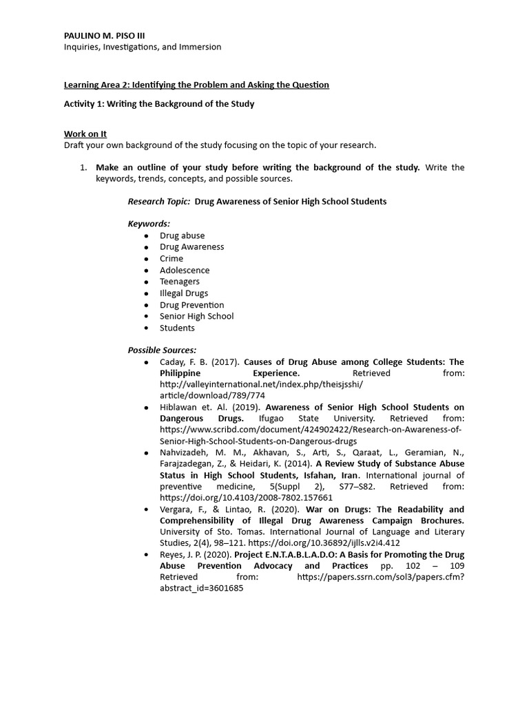 Learning Area 2 - Activity 1 - Paulino Piso III | PDF | Learning ...