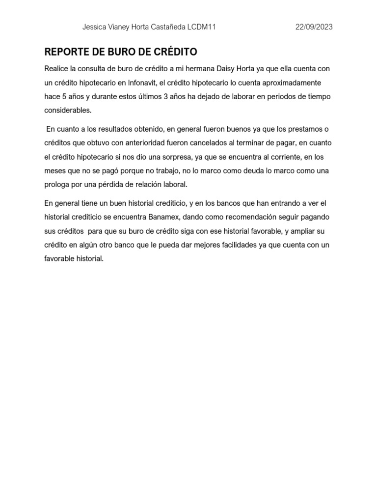 Reporte de Buro de Crédito | PDF