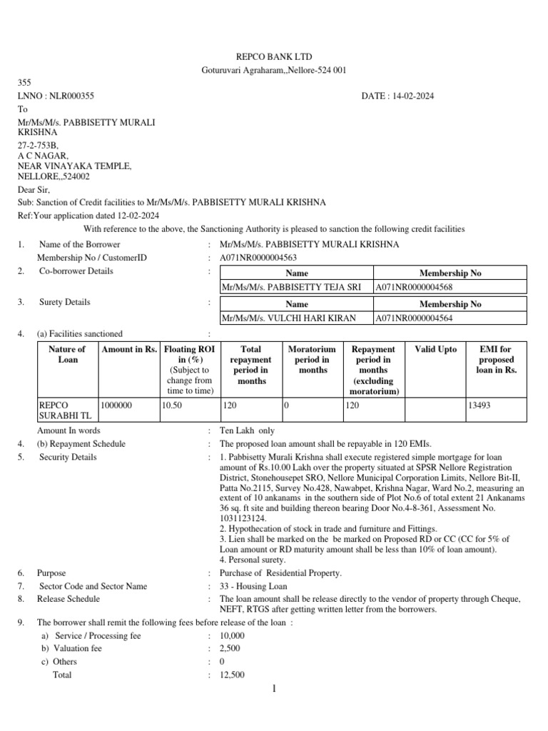 LSO of P Murali Krishna | PDF | Loans | Mortgage Loan
