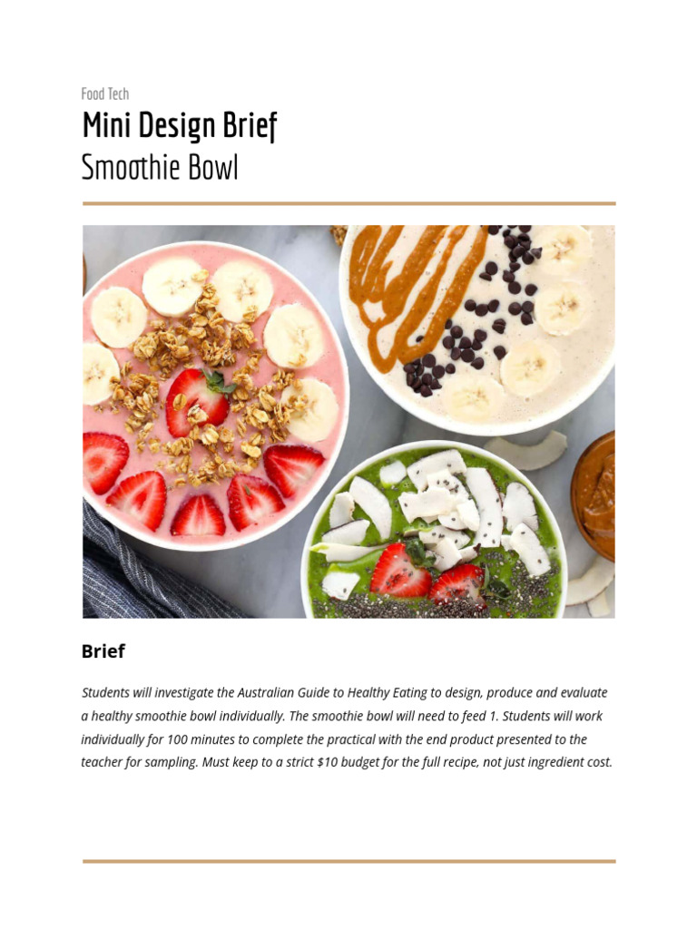 Mini Design Brief - Smoothie Bowl | PDF | Smoothie | Healthy Diet