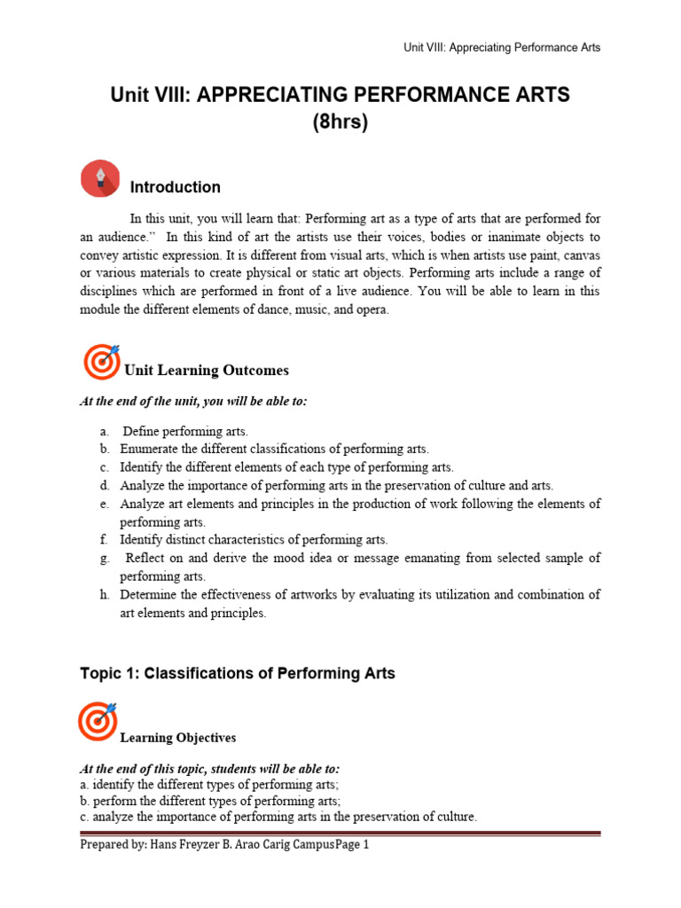 Unit 8 Appreciating Performance Arts | PDF | Opera | Tempo