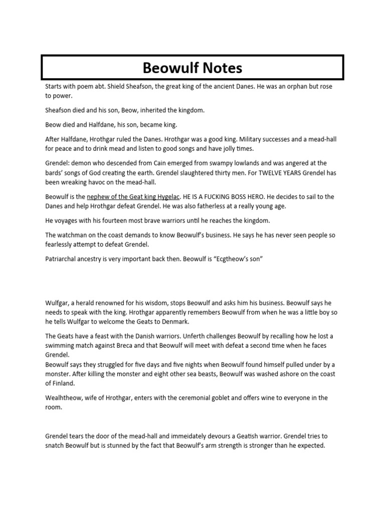 Beowulf Summary and Key Events | PDF | Beowulf | Germanic Heroic Legends