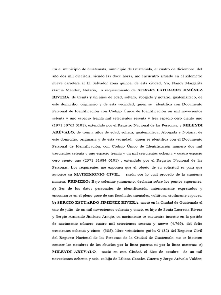 Acta Notarial y Protocolizacion de Matrimonio | PDF | Guatemala | Justicia