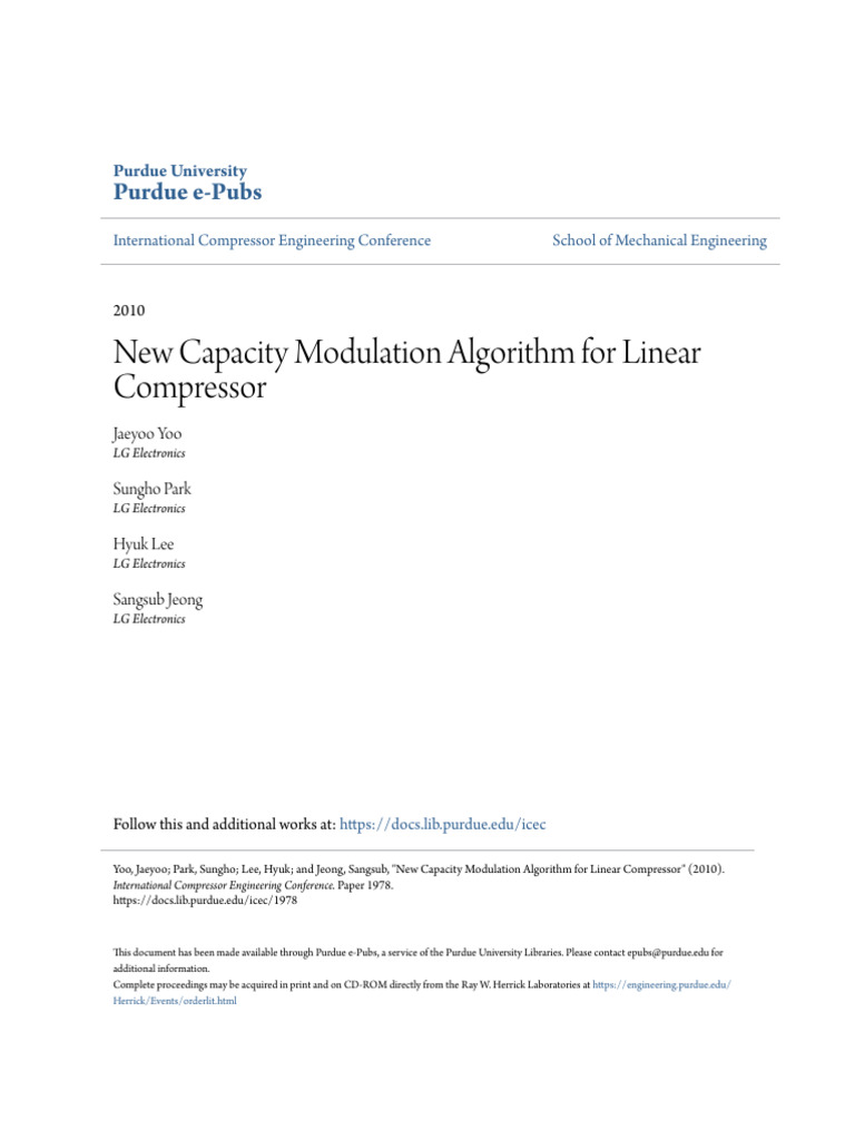 New Capacity Modulation Algorithm For Linear Compressor | PDF ...
