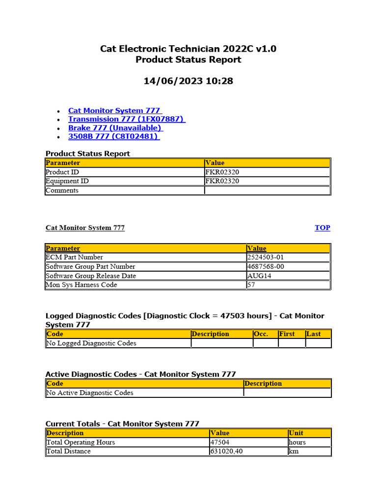 Cat Electronic Technician Product Report | PDF | Fuel Injection | Throttle
