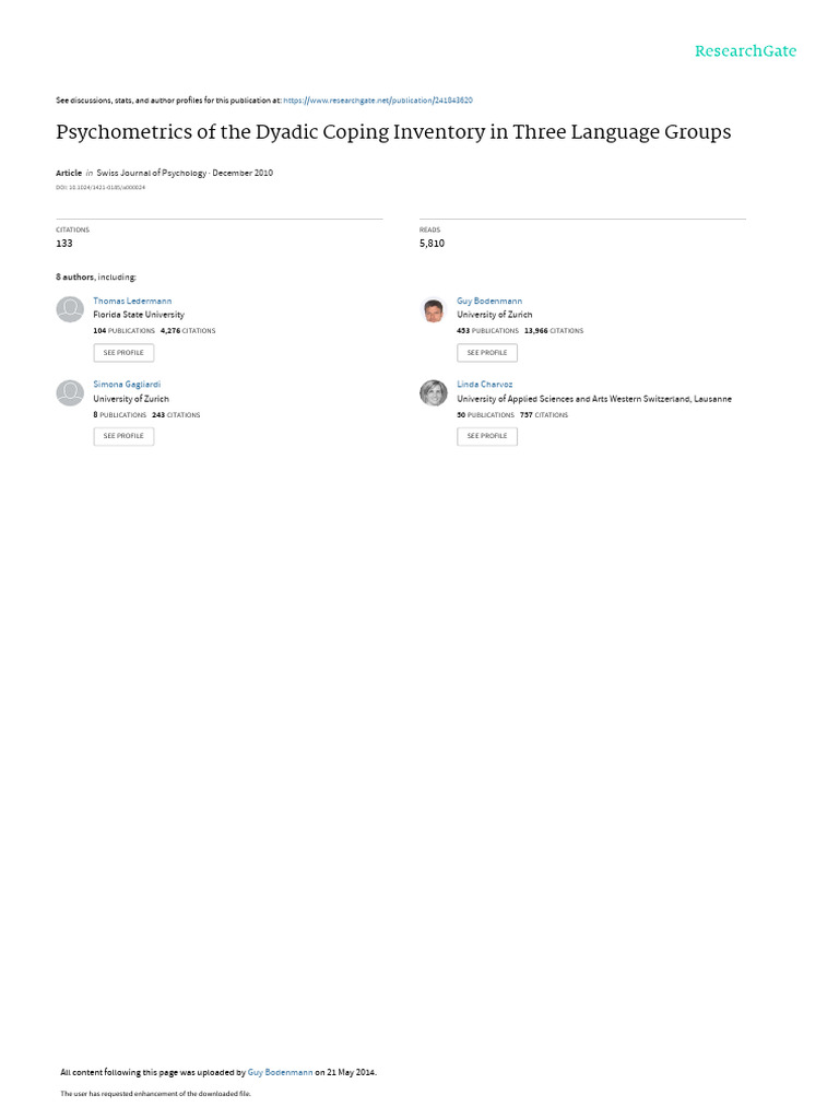 Psychometrics of The Dyadic Coping Inventory in Three Language Groups ...