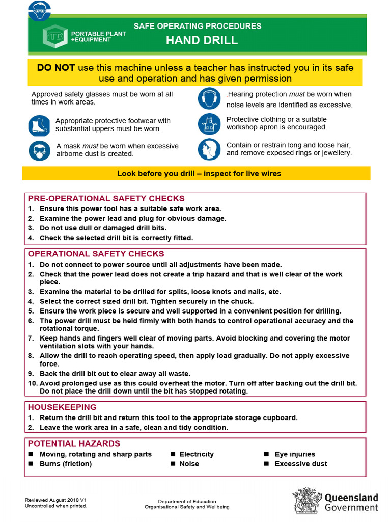 Sop Drill Hand | PDF | Drill | Electric Motor