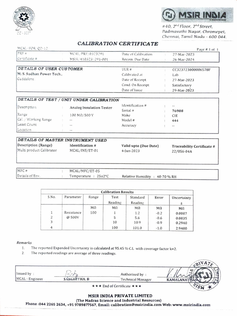 Earth Pit Test Report | PDF | Calibration | Metrology