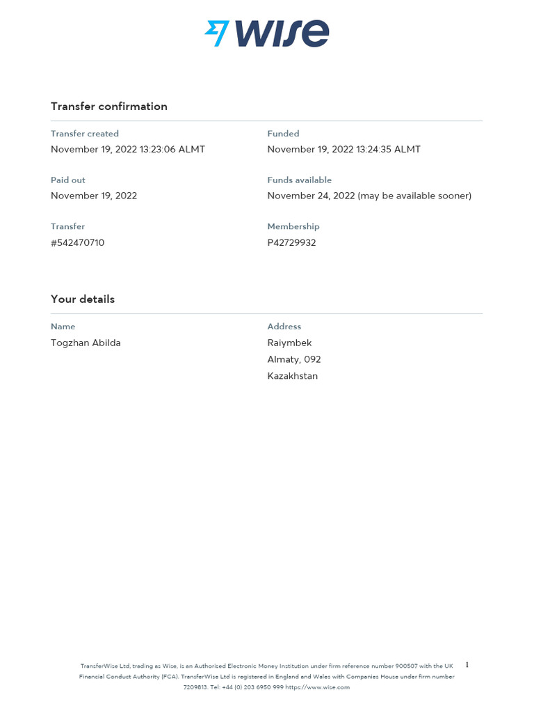 Wise Transaction Invoice Transfer 542470710 686896474 en | PDF | United ...