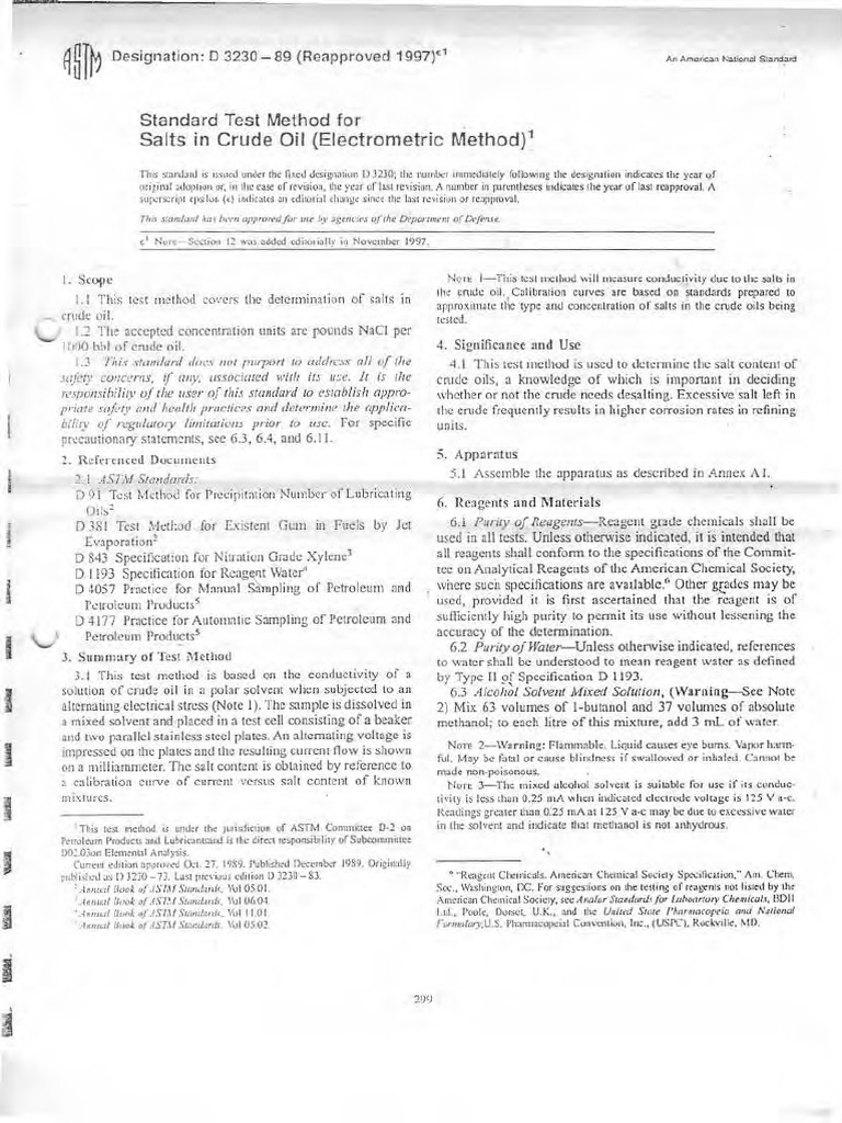 Standard Test Method For Salts in Crude Oil (Electrometric Method) | PDF