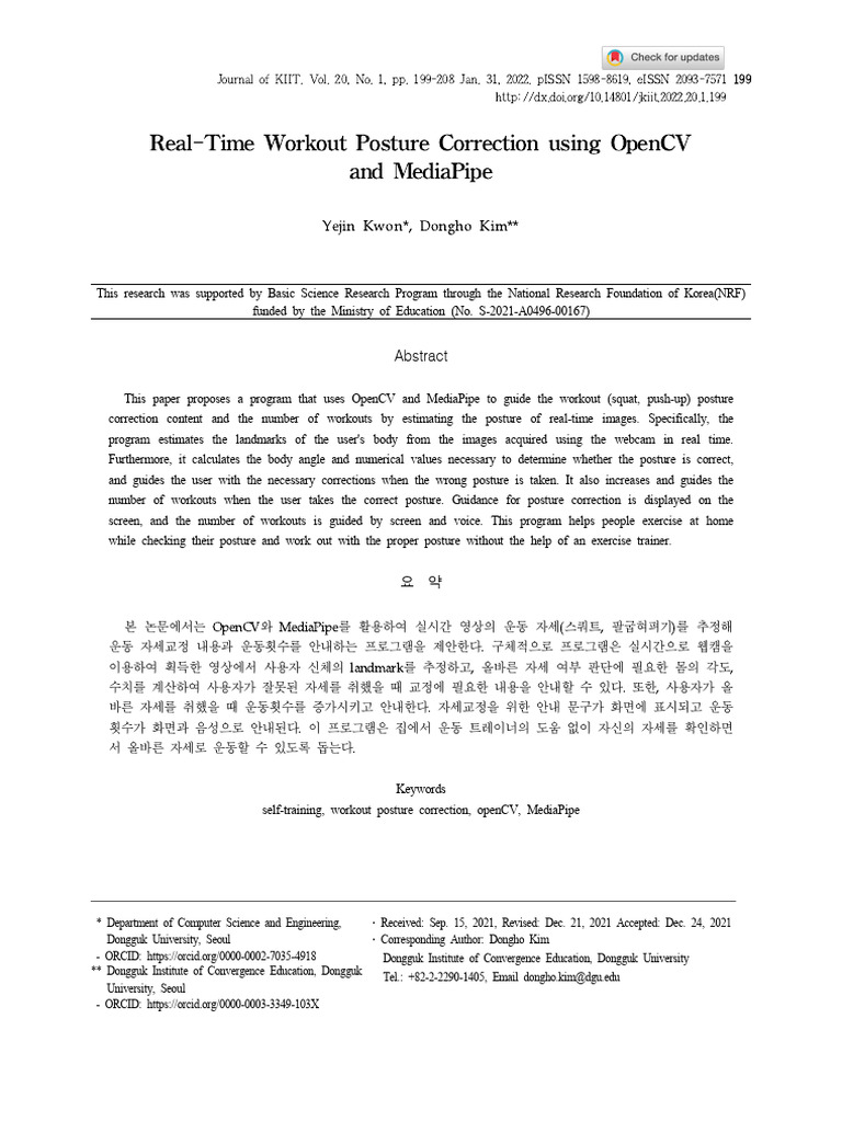 Real Time Workout Posture Correction Using Opencv And Mediapipe 2022 Pdf Web Server