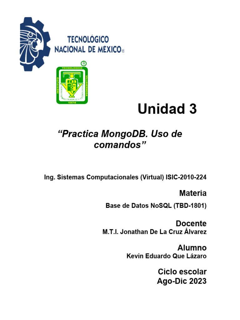 Unidad 3: "Practica Mongodb. Uso de Comandos" | PDF