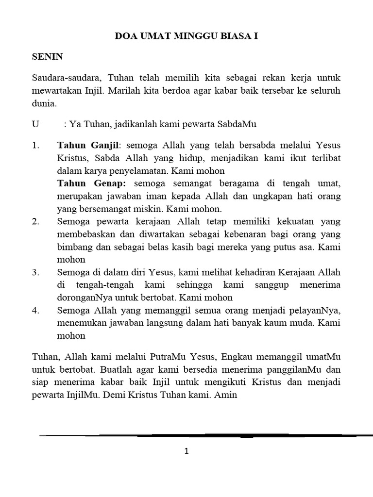 Kumpulan Doa Umat Minggu Biasa | PDF