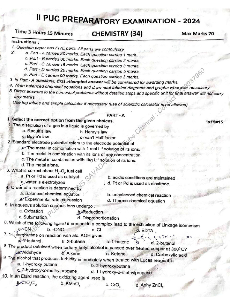 Chem Dharwad Pre QP | PDF