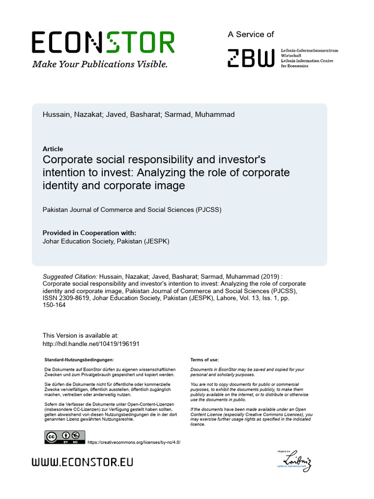 Corporate Social Responsibility and Investor's Intention To Invest ...