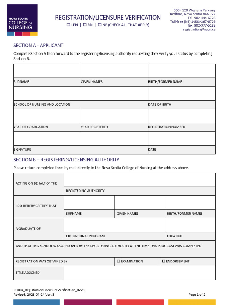 Nursing Registration Verification Form | PDF | Licensure | Health Care