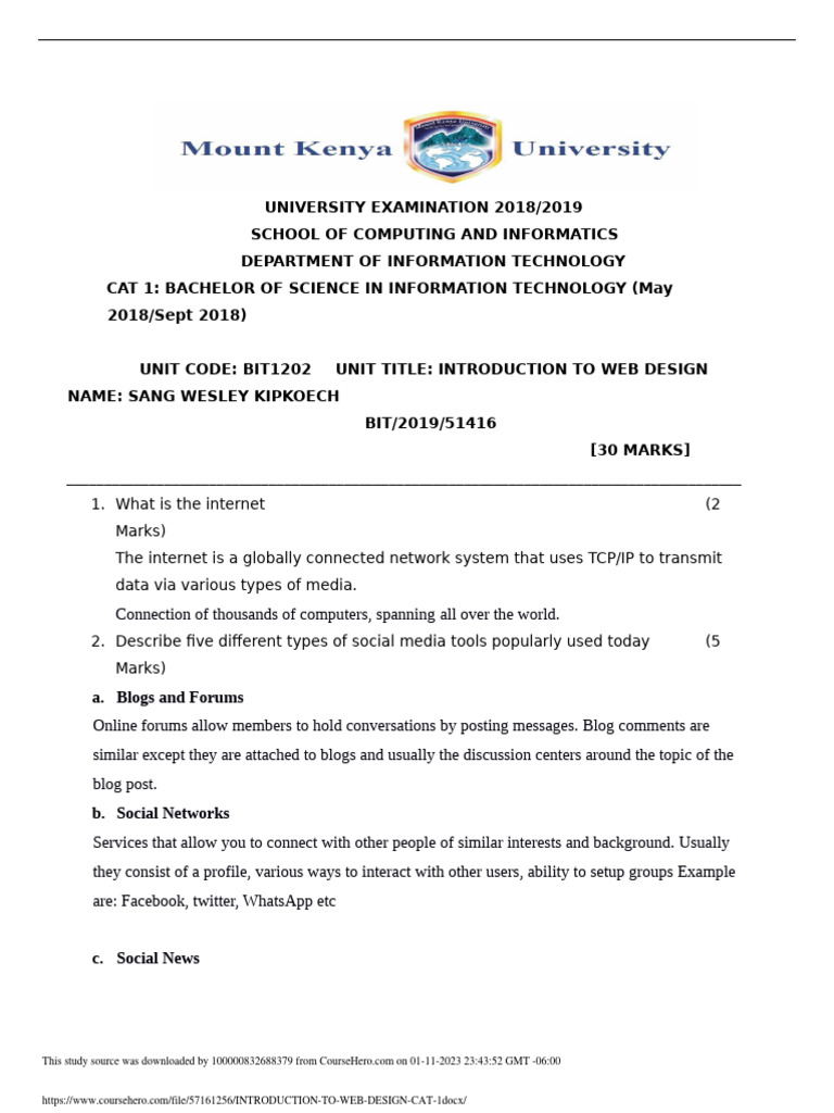 Introduction To Web Design Cat 1 | PDF | Internet | Html Element