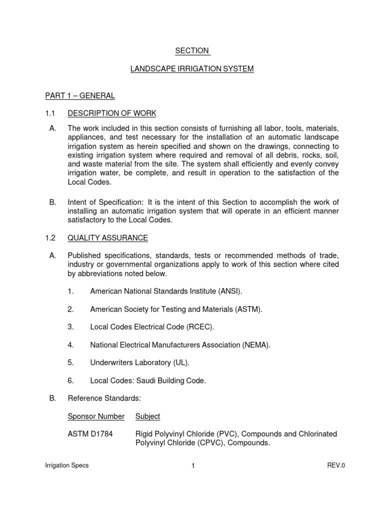 Landscape Irrigation System Specs | PDF | Pipe (Fluid Conveyance) | Valve