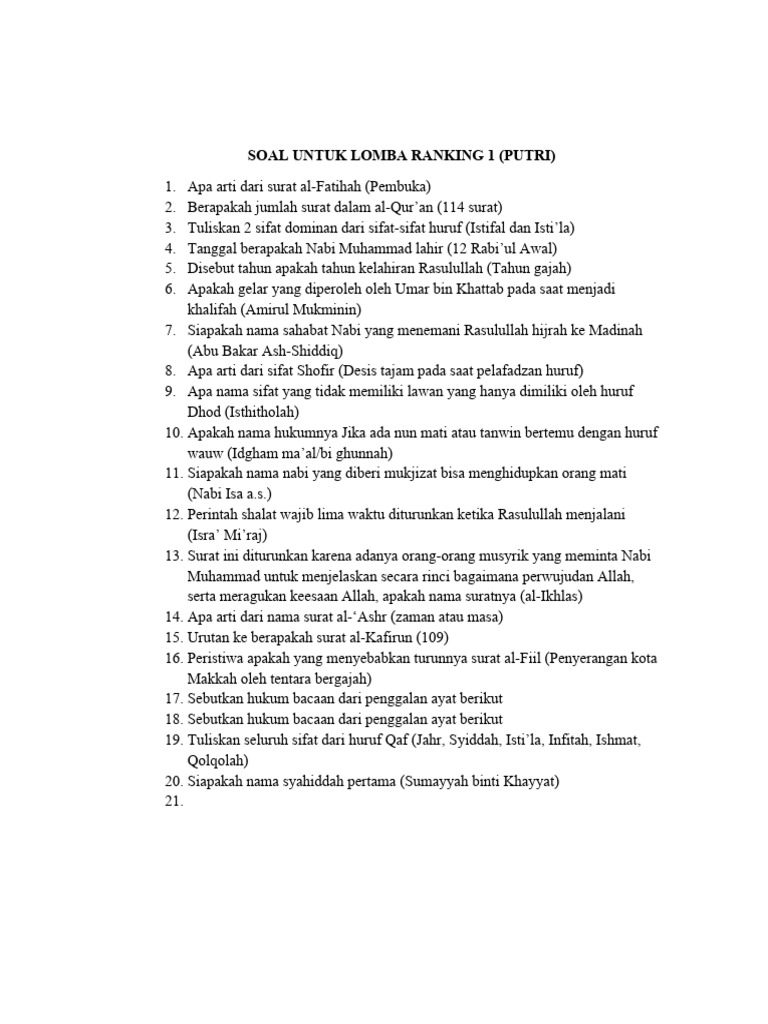 Soal Untuk Lomba Ranking 1 | PDF | Agama & Spiritualitas