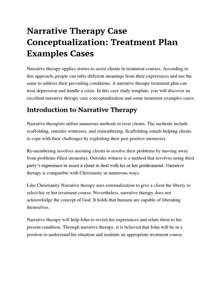 Narrative Therapy Case Conceptualization Pdf Psychotherapy Therapy