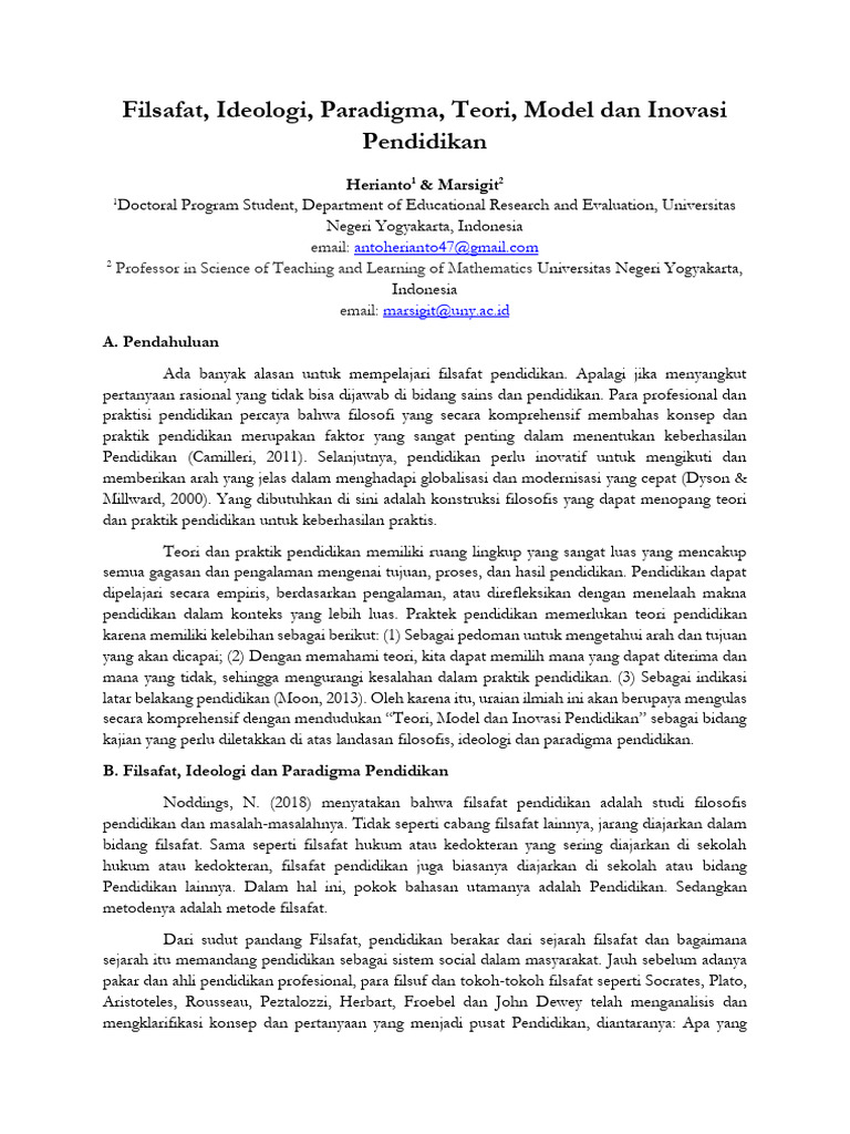 Filsafat, Ideologi, Paradigma, Teori, Model Dan Inovasi Pendidikan | PDF