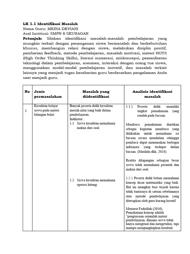 LK 1.1 Identifikasi Masalah - Meina Deviani | PDF