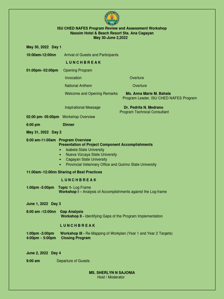 Programme - ISU CHED NAFES Program Review and Assessment Workshop | PDF