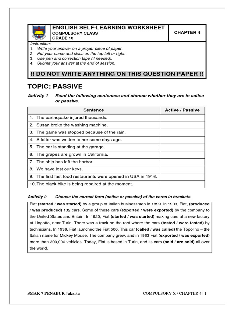 Self-Learning Worksheet Wajib X - Chapter 4 (KMP) | PDF