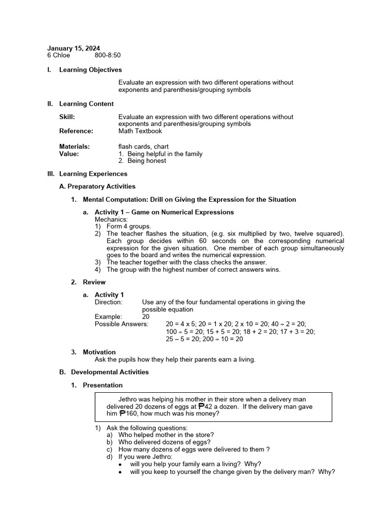 COT2 in Math6 | PDF | Cognitive Science | Behavior Modification
