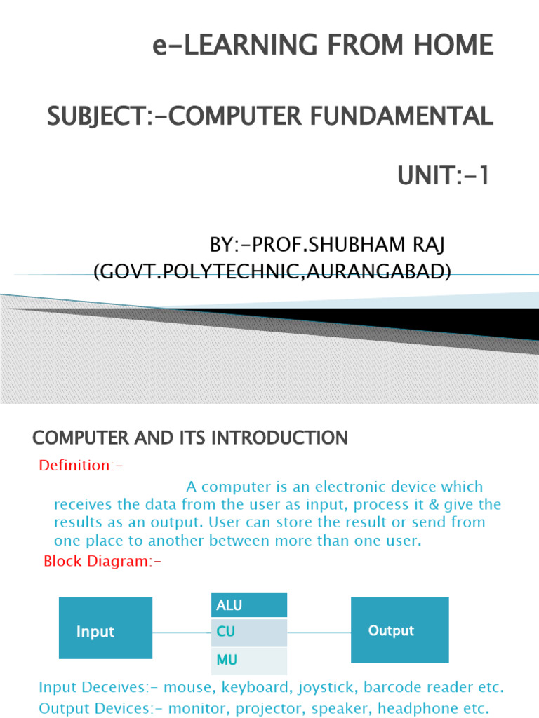 Computer Unit 1 Download Free Pdf Input Output Random Access Memory