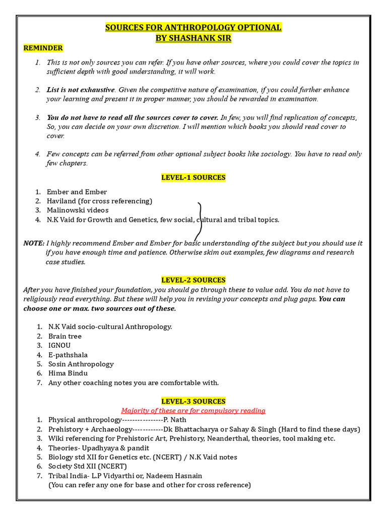 Sources For Anthropology Optional Shashank Sir | PDF | Science ...