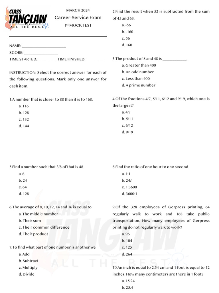 Mock Test | Download Free PDF | Odds | Speed