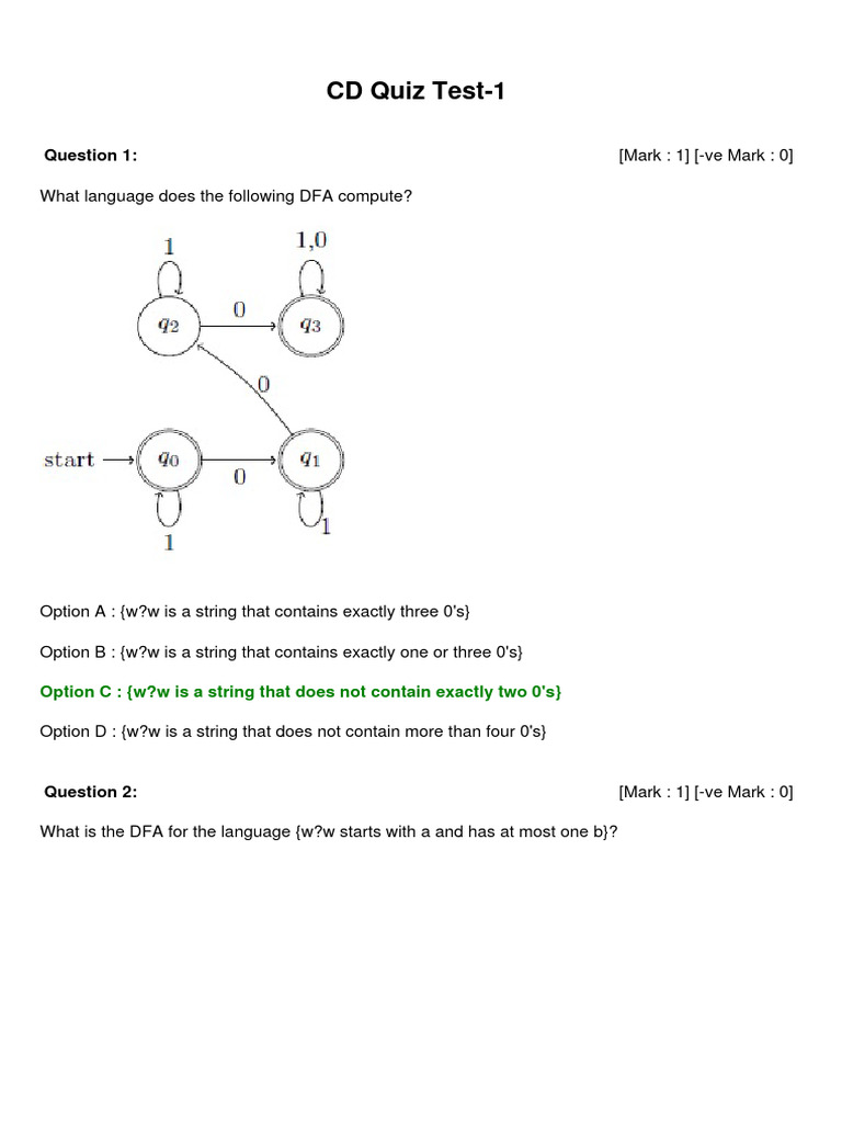 Compiler Design Quiz Test-1 - Question - Paper | Download Free PDF ...